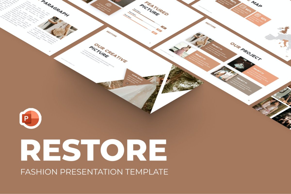 现代时尚女性服装作品集演示文稿设计模板 Restore Fashion Powerpoint Template 安鱼设计资源丨优质平面设计