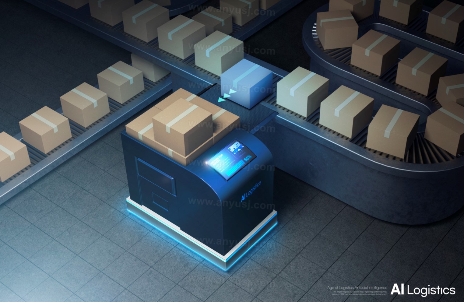 12款AI智能机器人科技物流包裹快递纸箱机械臂自动化主视觉海报设计PS源文件-第4091期- - 安鱼设计资源丨优质平面设计资源共享站