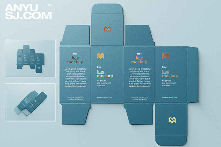 2款可商用展开纸盒包装盒刀图设计展示PSD样机Free unfolded box mockup - 安鱼设计资源丨优质平面设计资源共享站
