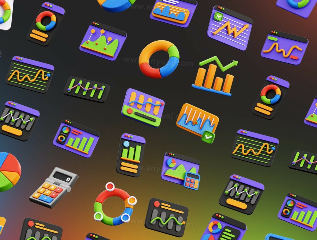 30款3D立体卡通数据统计分析可视化图表插图插画PNG/模型套装Graph and Chart 3D Objects - 安鱼设计资源丨优质平面设计资源共享站