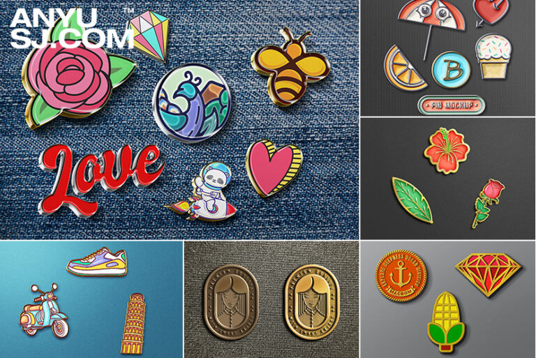 12款异形金属珐琅别针徽标徽章logo设计展示样机合集Enamel Gold Pin Mockup - 安鱼设计资源丨优质平面设计资源共享站