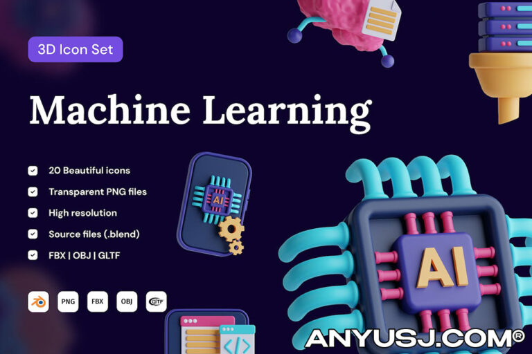 20款3D智能科技AI学习图标插画插图PNG元素模型套装Machine Learning 3D Icon Set - 安鱼设计资源丨优质平面 ...