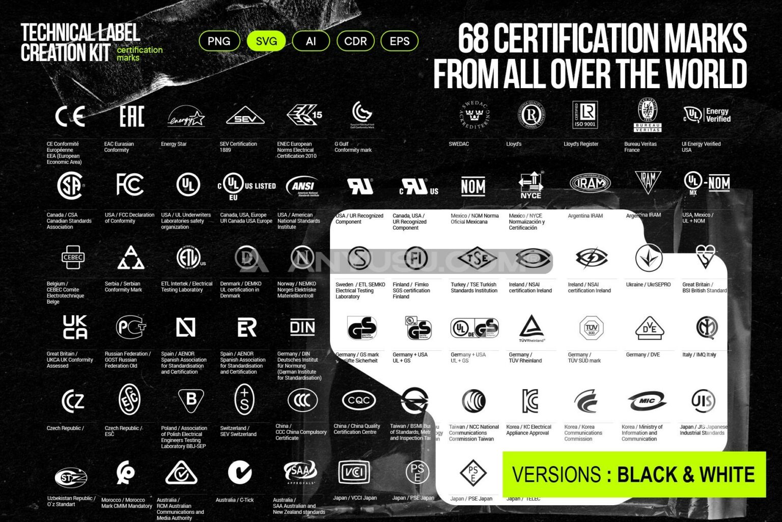 100+国际产品质量认证标志技术标签logo徽标图标标签AI矢量设计套装66Certification Marks for Tech Labels-第4391期- - 安鱼设计资源丨优质平面 ...