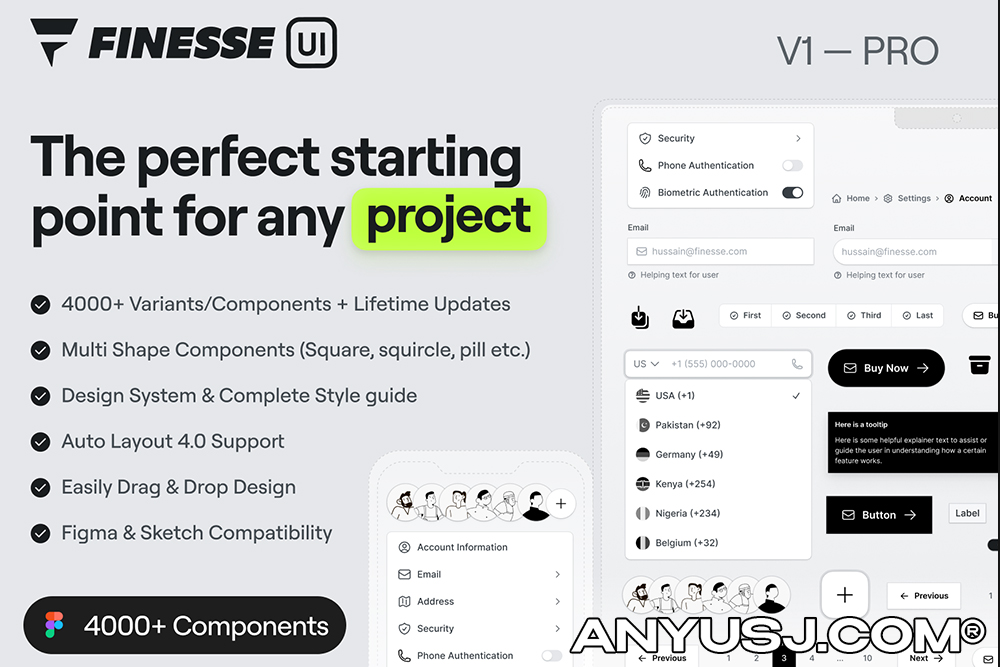 4000+Figma UI网页布局页面图标APP应用程序设计套装Finesse UI – Figma UI Kit and Design ...