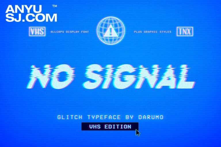 实验性错位错误毛刺抽象扭曲故障信号失真无衬线标题排版logo西文字体No Signal Font - 安鱼设计资源丨优质平面设计资源共享站