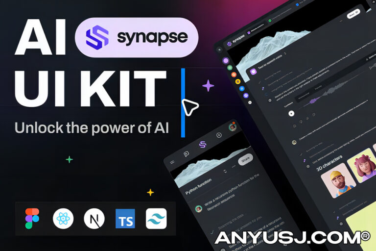 双配色AI人工智能聊天机器人App应用程序ui套件Fig界面设计模板Synapse - AI UI Kit + React - 安鱼设计资源丨优质平面设计资源共享站