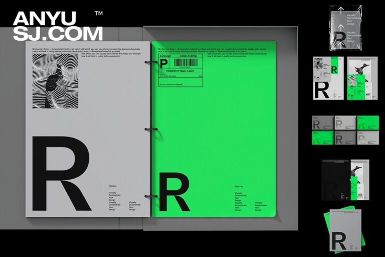 6款企业品牌文创文具文件袋塑料袋文件夹信纸海报名片VIS样机套装Brand Identity Mockup Set-第5425期- - 安鱼 ...