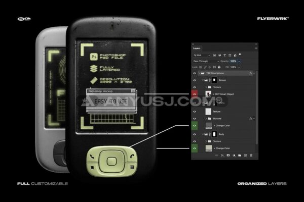 【免费下载】复古Y2K老式智能手机屏幕界面海报设计展示PSD样机RETRO SMART DEVICE - 安鱼设计资源丨优质平面设计资源共享站