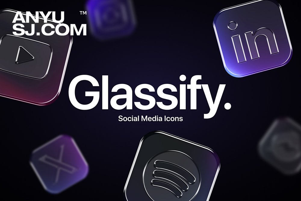 30款3D质感现代玻璃风格社交媒体图标按钮icon插画PNG免扣设计套装Glassify – Social Media Icons-第5843 ...