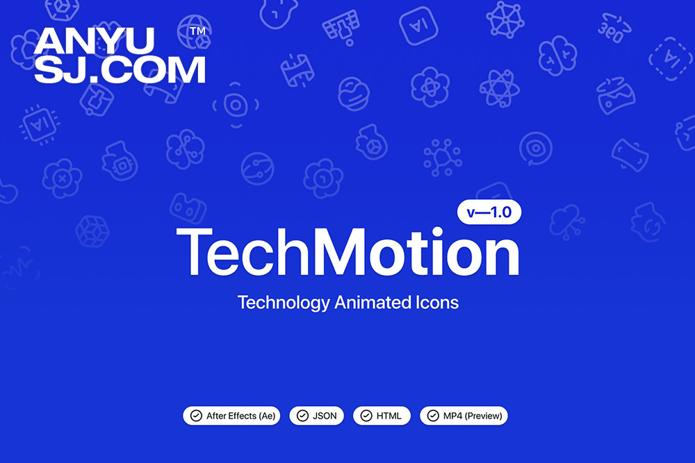 100+AI人工智能科技技术算法UI页面动画Icon图标logo徽标AE设计套装TechMotion v—1.0 Animated Icons ...