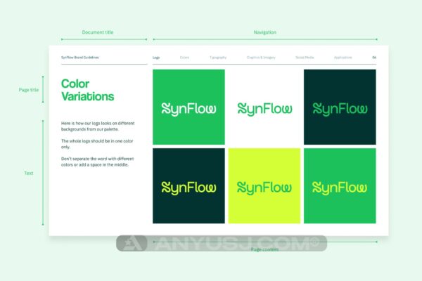 30页现代品牌指南VI商业项目设计提案AI/ID模板设计套装Synflow - Brand Guidelines Template - 安鱼设计资源丨优质平面设计资源共享站