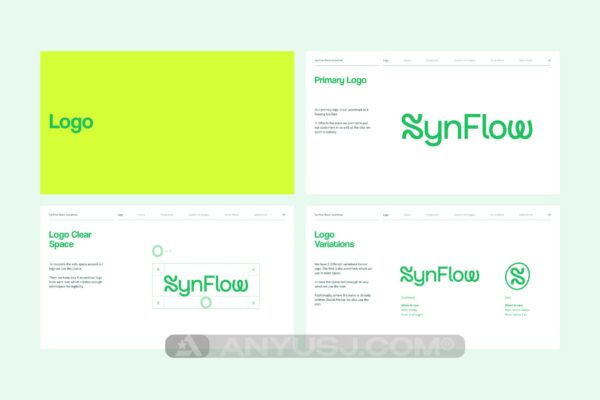 30页现代品牌指南VI商业项目设计提案AI/ID模板设计套装Synflow - Brand Guidelines Template - 安鱼设计资源丨优质平面设计资源共享站