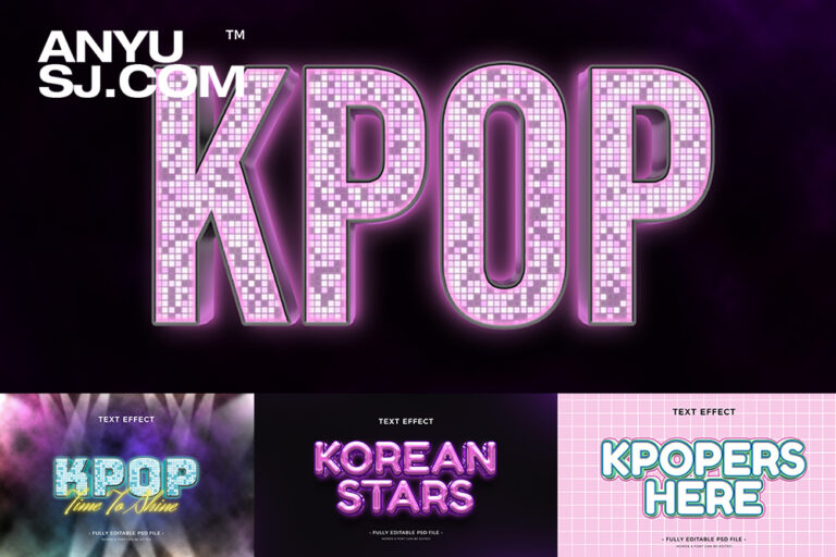 9款3D立体Kpop流行夜店演唱会文本标题logo徽标特效PSD样机Kpop Text Effect-第6543期- - 安鱼设计资源丨优质 ...