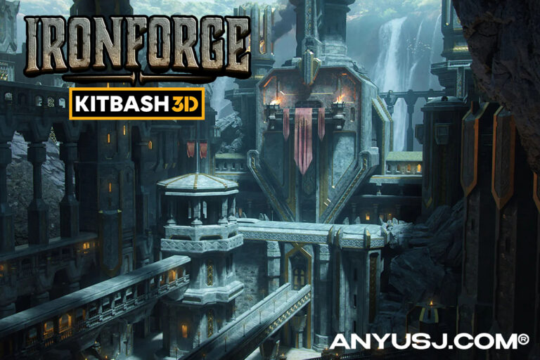 古老神话科幻钢铁熔炉魔幻建筑城市机械师文明虚拟游戏场景3D模型设计套装带贴图kitbash3d-FANTASY WORLD KIT-第6673期- - 安鱼设计资源丨优质平面设计资源共享站