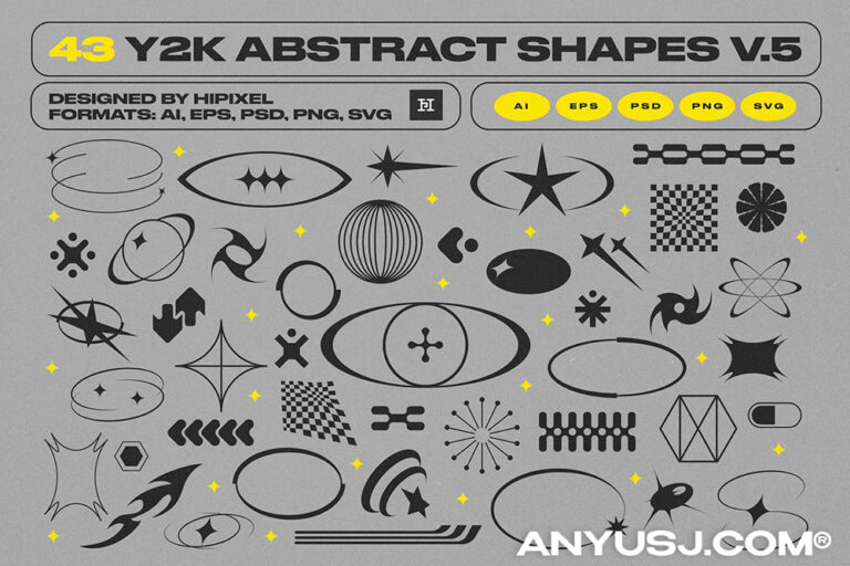 43款复古Y2K抽象艺术几何logo徽标图标AI矢量图形PNG免扣设计套装Y2K Abstract Retro Shapes V.5 - 安鱼 ...