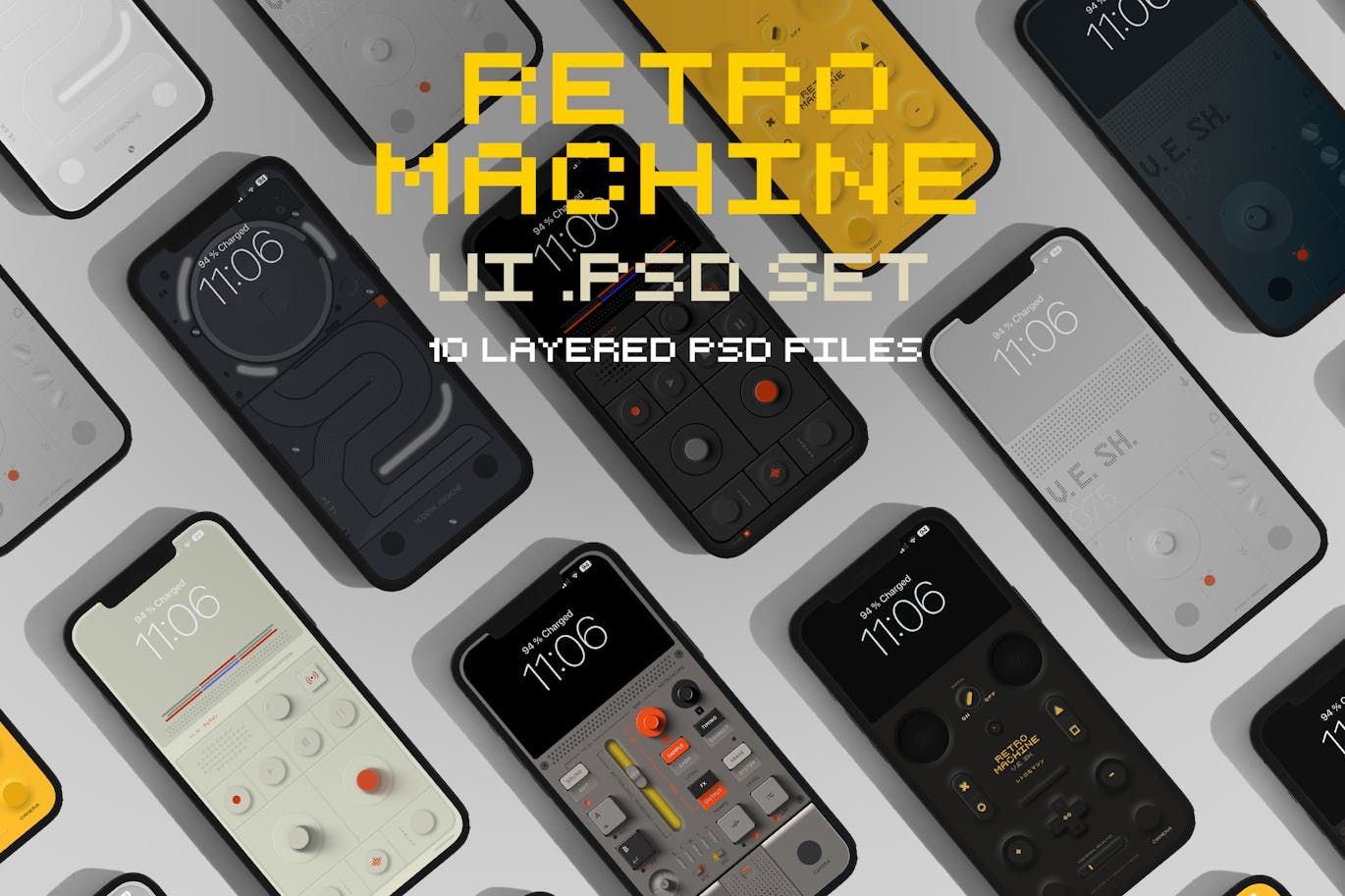 10款新复古未来科技机器UI界面手机屏保壁纸背景图片设计套装Retro Machine - UI PSD set - 安鱼设计资源丨优质平面 ...