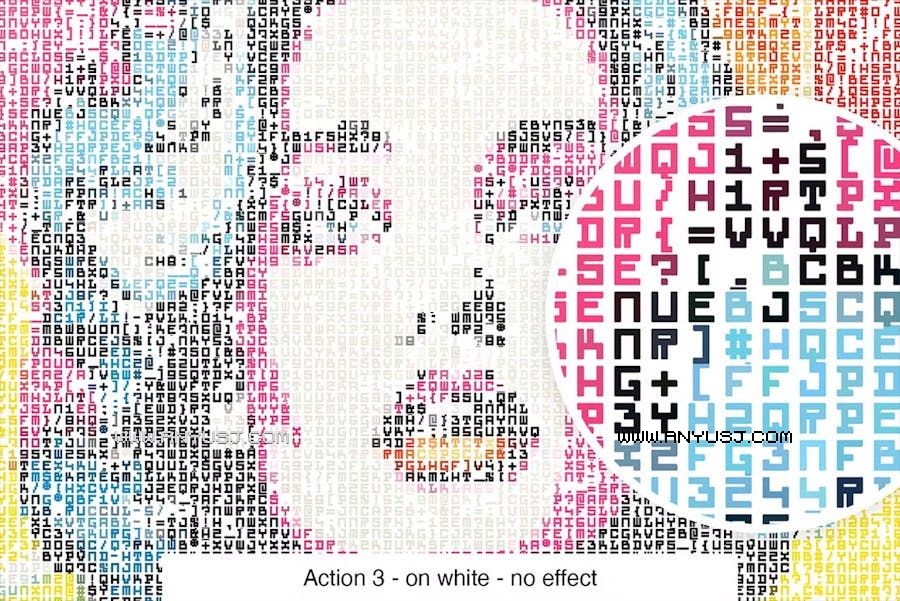 复古抽象艺术计算机二进制ASCII数字字母CRT像素PS一键生成特效动作插件String Theory - Photoshop Ascii ...