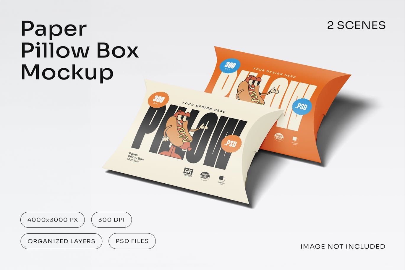 2款极简快餐食品外卖枕头盒纸盒包装盒PSD样机Pillow Box Mockup - 安鱼设计资源丨优质平面设计资源共享站