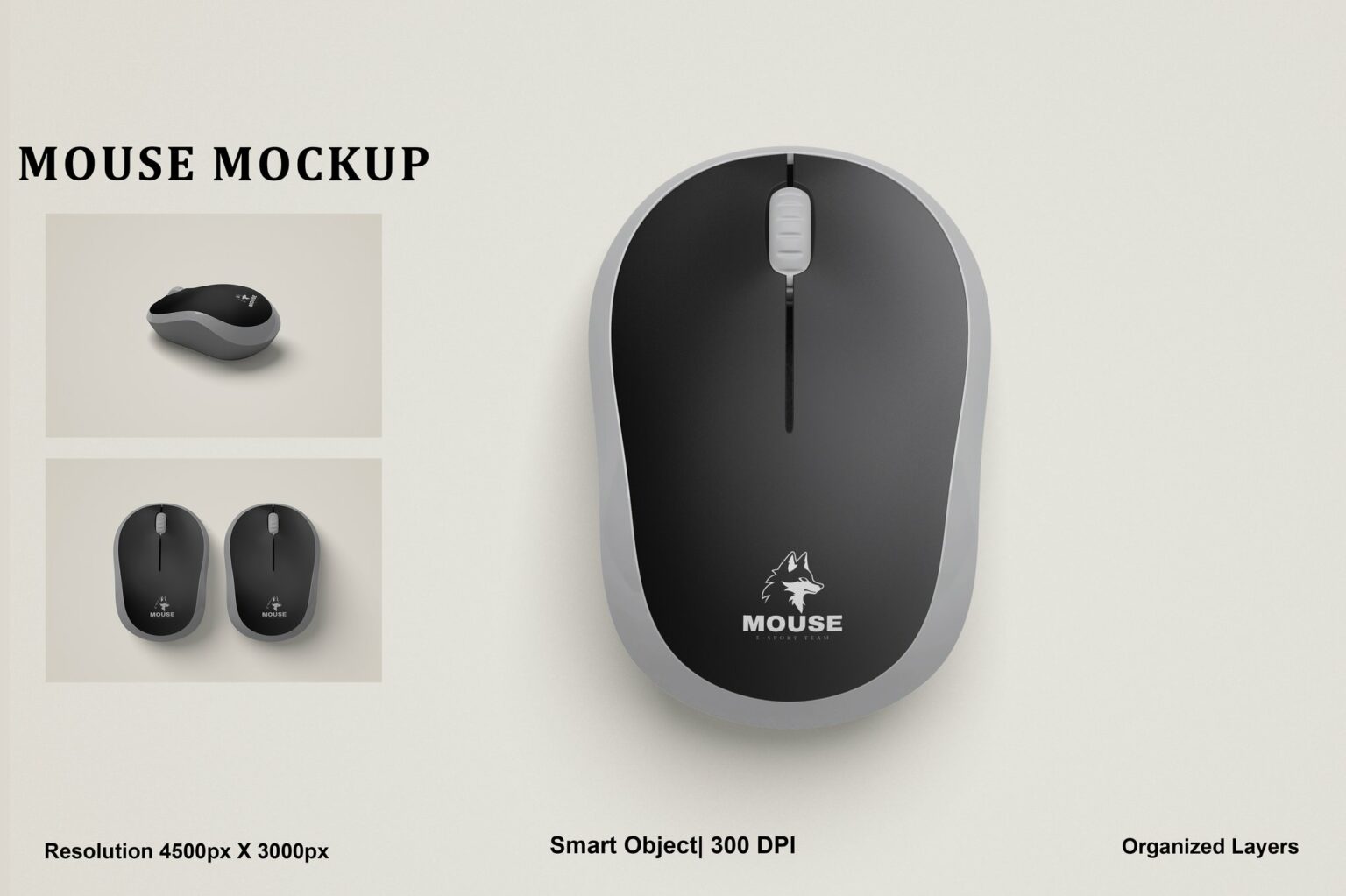 3款极简办公鼠标logo徽标外观设计展示PSD样机Mouse Mockup - 安鱼设计资源丨优质平面设计资源共享站