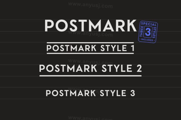 4款复古老式邮件几何印刷干净无衬线标题排版西文英文字体家族Postmark Display Font - 安鱼设计资源丨优质平面设计资源共享站