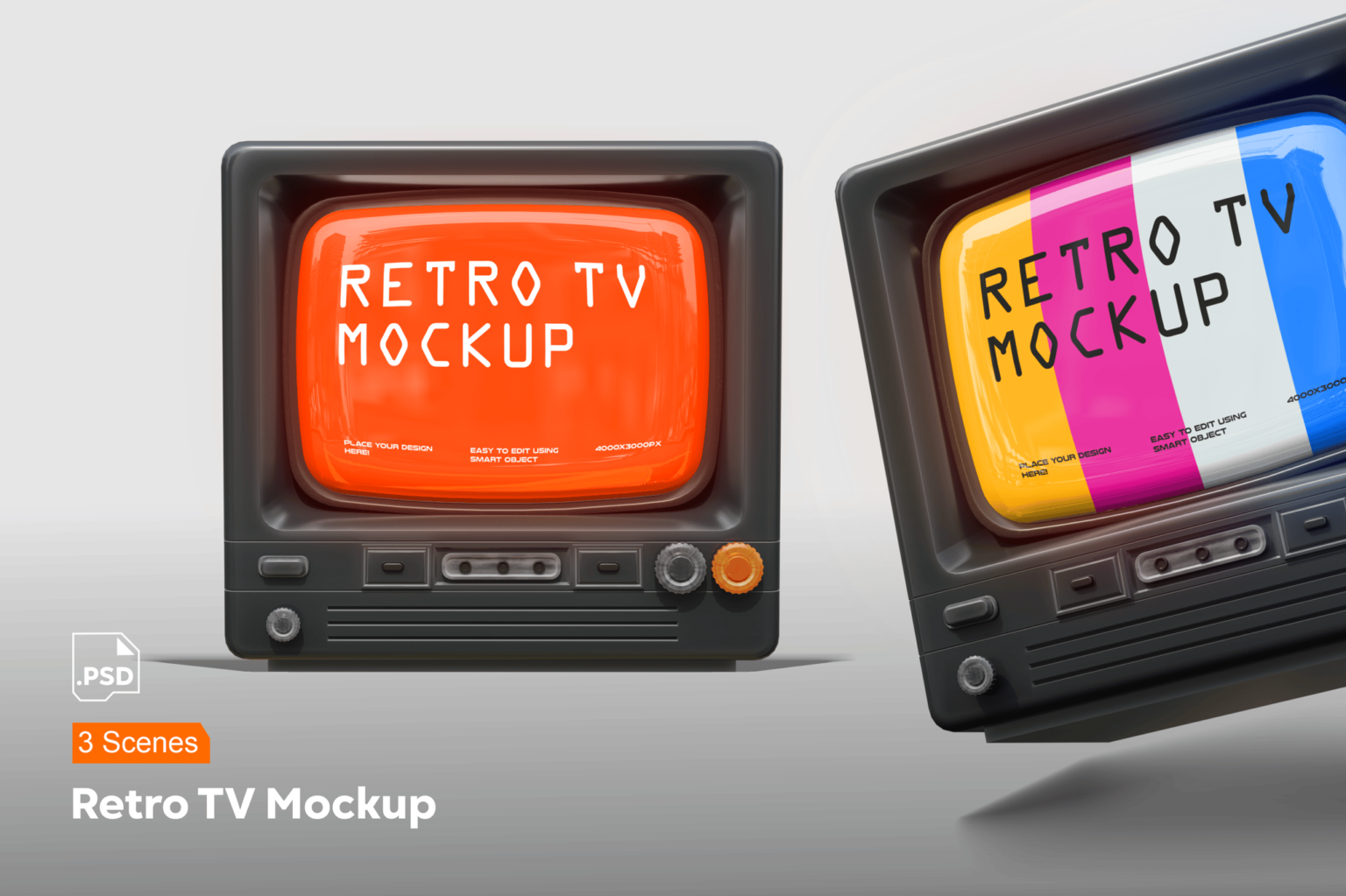 3款复古老式旧电视TV屏幕设计展示PSD样机Retro TV Screen Mockup - 安鱼设计资源丨优质平面设计资源共享站
