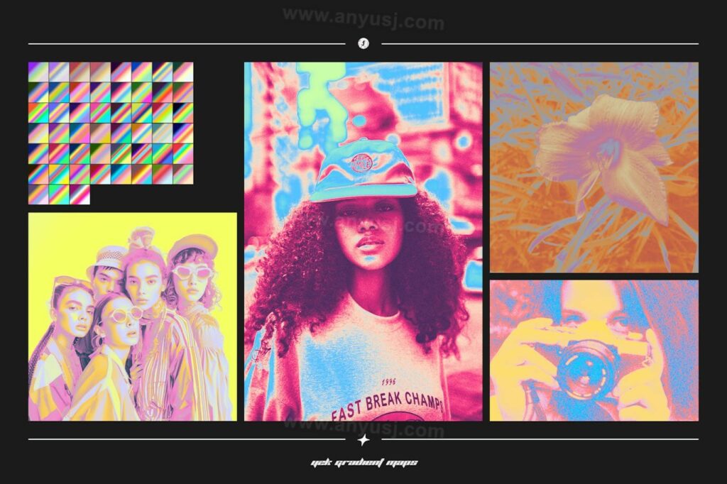 50款复古Y2K渐变美学艺术彩虹色弥散光活力未来PS渐变预设套装Y2K Gradient Maps - 安鱼设计资源丨优质平面设计资源共享站