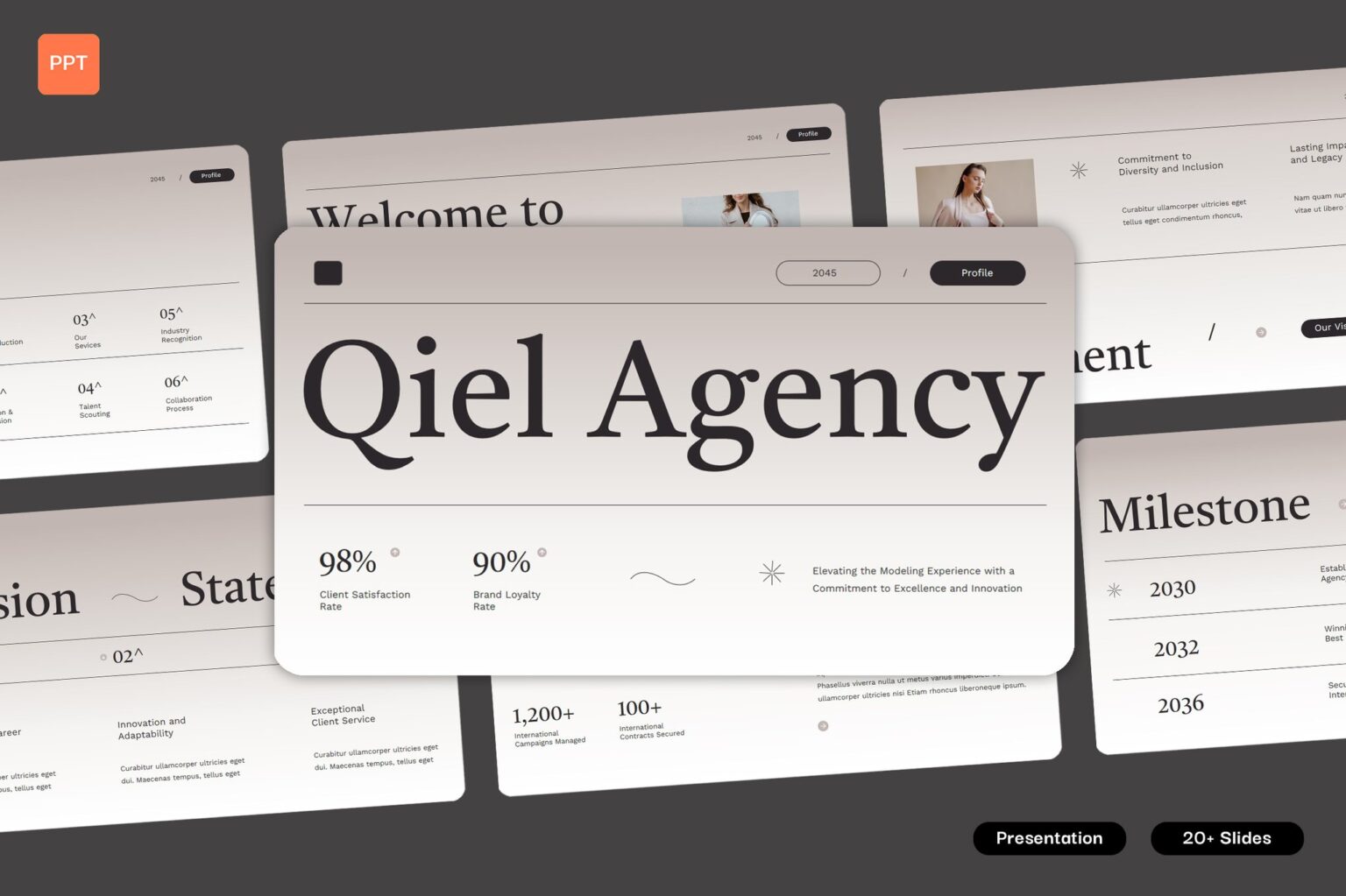 现代极简时尚品牌VI手册项目提案作品集数据展示PPT幻灯片演示文稿Powerpoint＆GoogleSlide设计模板Brown ...