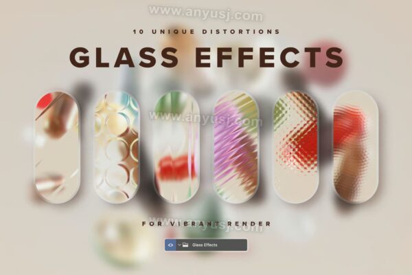 抽象艺术失真扭曲浮雕玻璃PSD特效样机Glass Distortion Photo Effects - 安鱼设计资源丨优质平面设计资源共享站