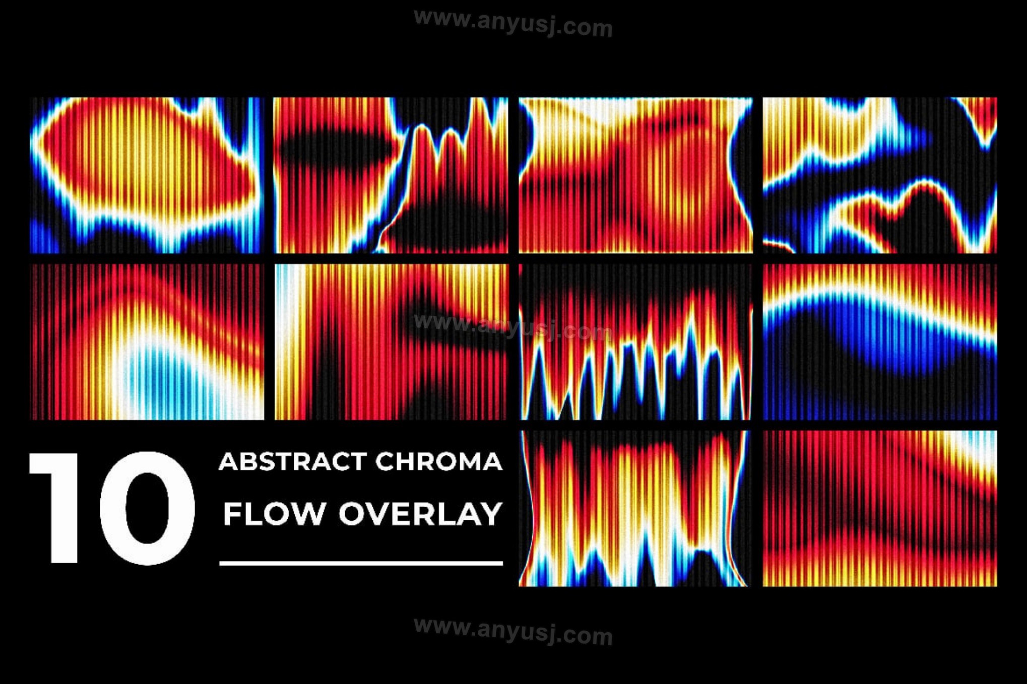 10款酸性摇滚条纹渐变弥散光液体流动高对比度背景JPG图片Abstract Chroma Flow - 安鱼设计资源丨优质平面设计资源共享站
