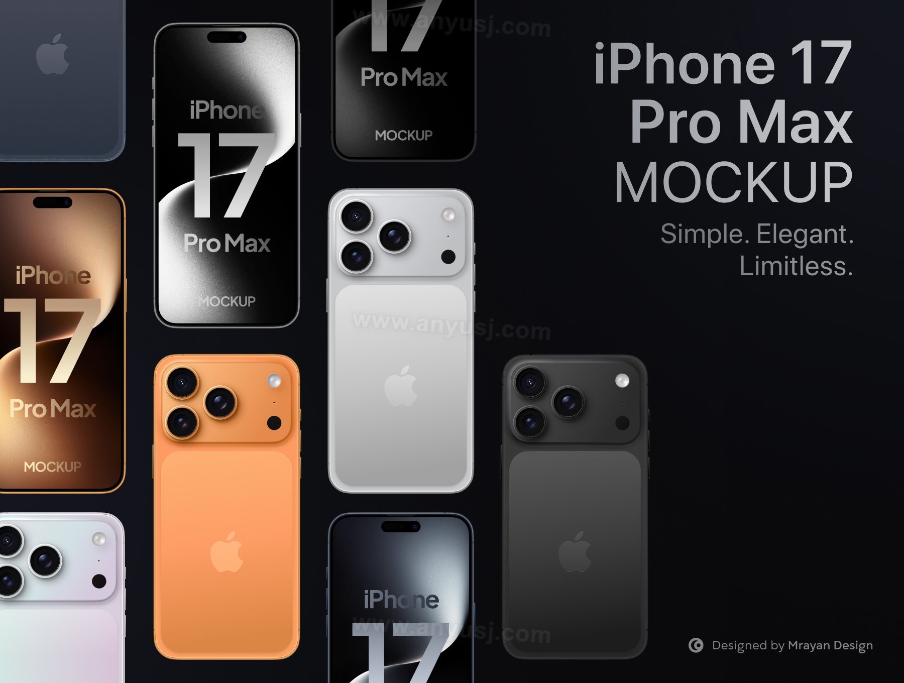 5款iPhone 17 Pro Max苹果手机UI平面界面设计展示Figma矢量样机Iphone 17 Pro Max Mockup | Vector Figma-第9895期- - 安鱼设计 ...