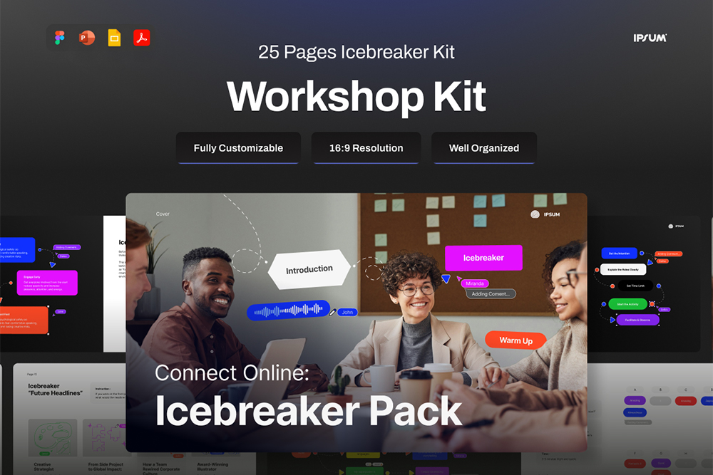 25页多用途企业公司研讨会项目计划提案宣传展示幻灯片PPT演示文稿Figma模板Workshop Icebreaker Kit Pitch ...