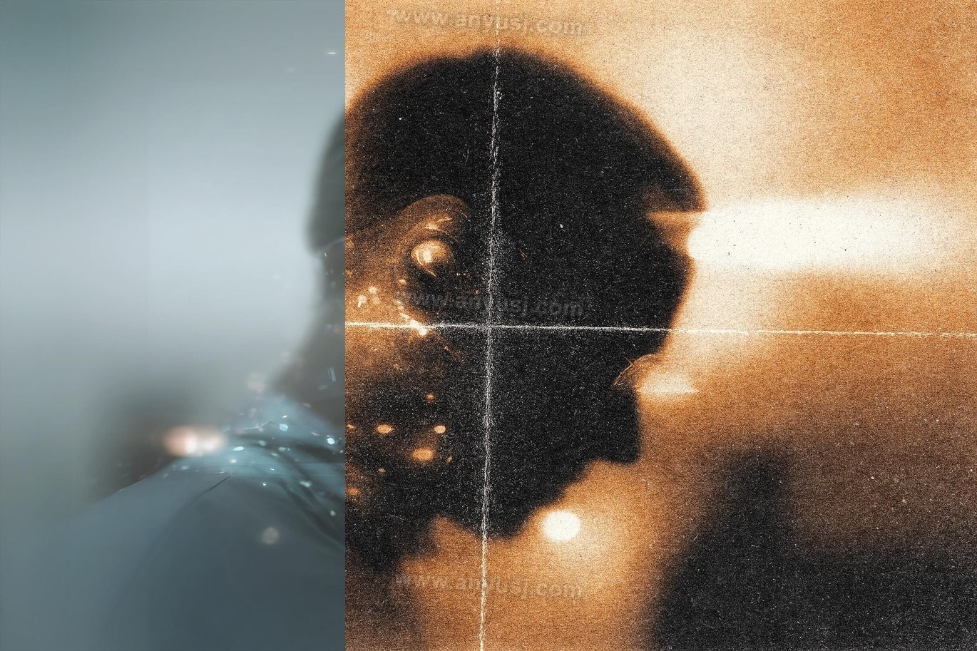 复古胶片艺术氛围感纸张折痕滤镜叠加PSD特效样机Air Brush Threshold Effect - 安鱼设计资源丨优质平面设计资源共享站