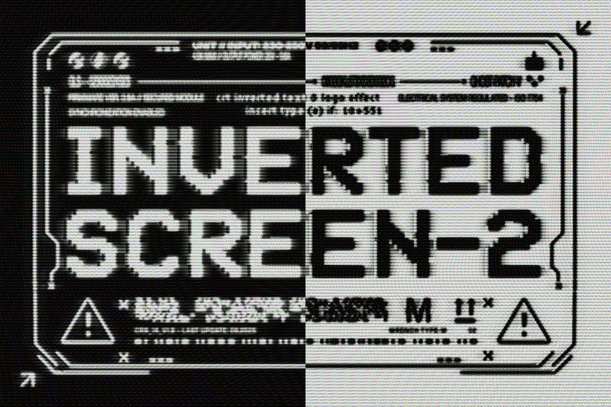 复古电子屏幕CRT故障扭曲抽象艺术logo徽标文本PSD特效样机Inverted CRT Screen Text & Logo Effect ...